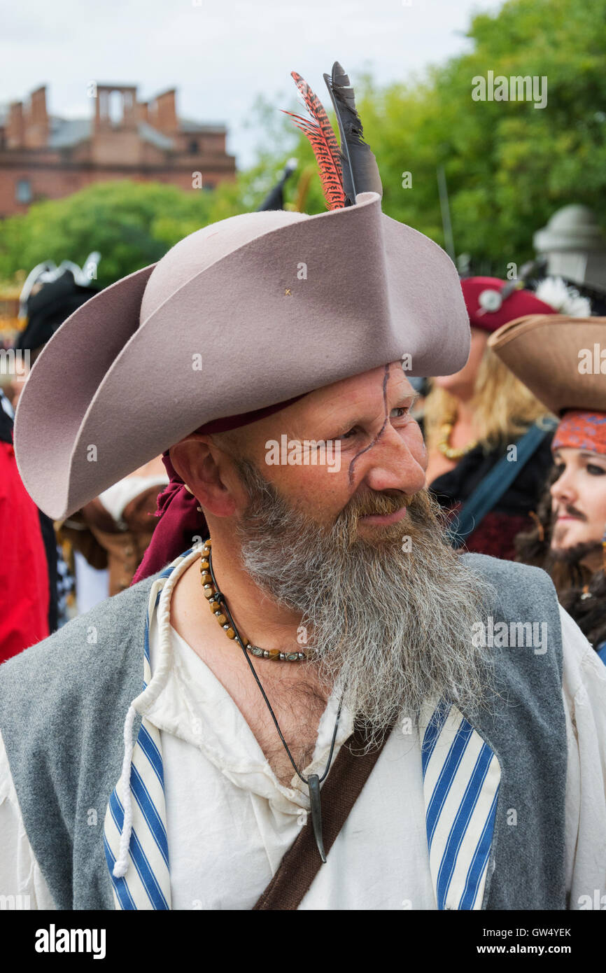 Jolly Roger flying over Liverpool Liverpool Pirate festival Stock Photo ...