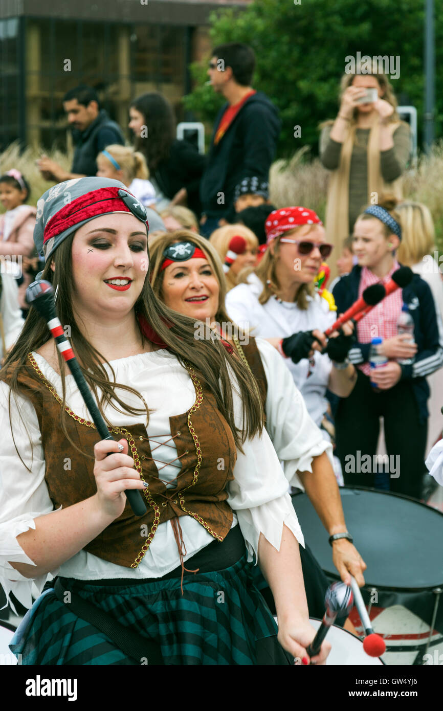 Jolly Roger flying over Liverpool Liverpool Pirate festival Stock Photo ...
