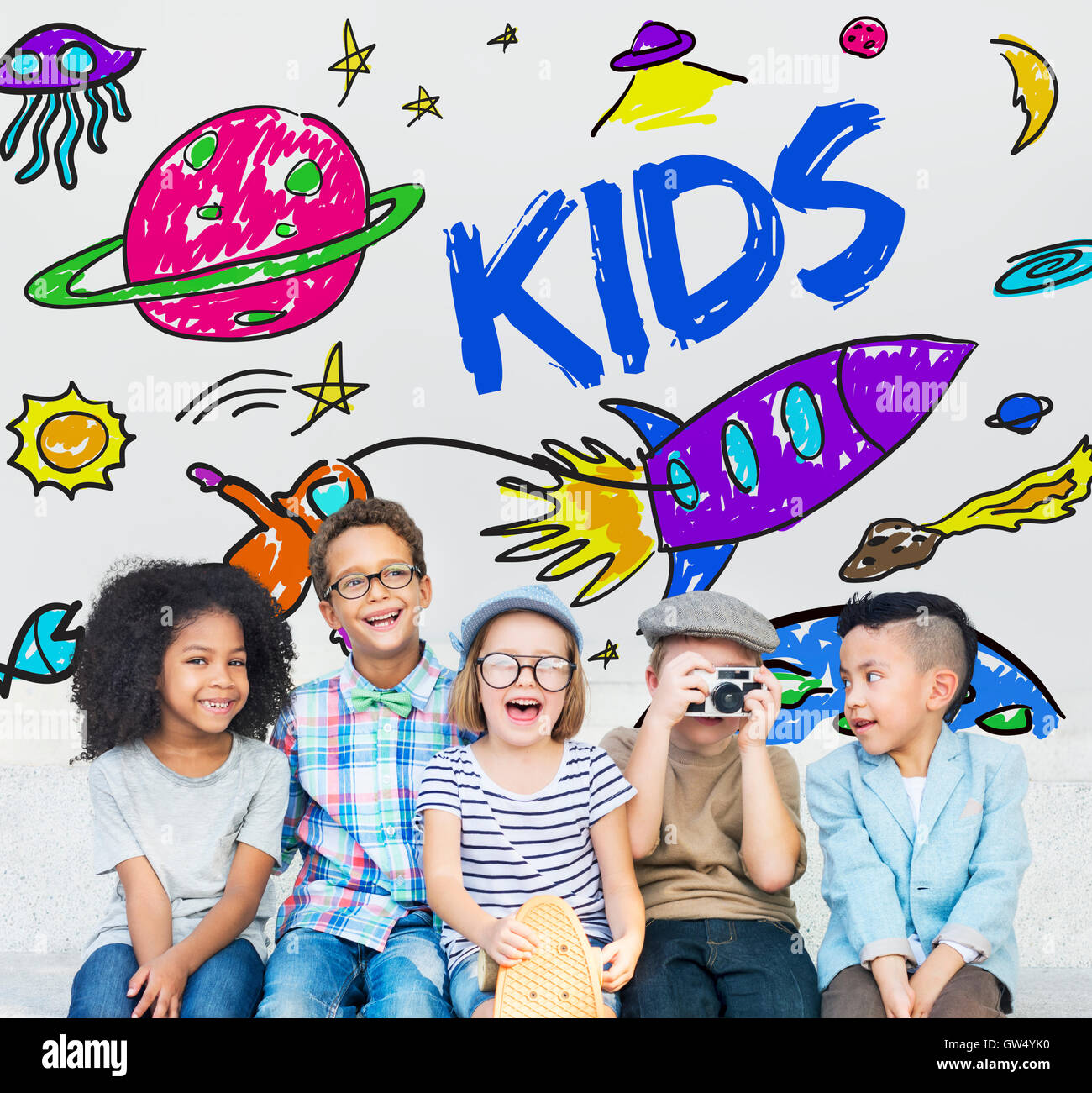 Kids Space Rocket Planet Graphic Concept Stock Photo - Alamy