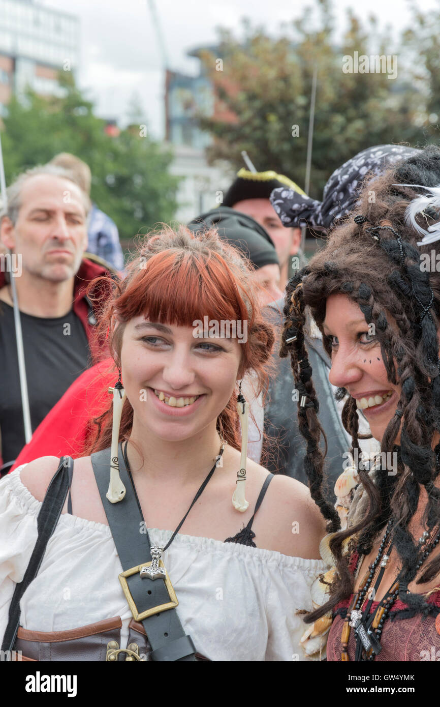 Jolly Roger flying over Liverpool Liverpool Pirate festival Stock Photo ...