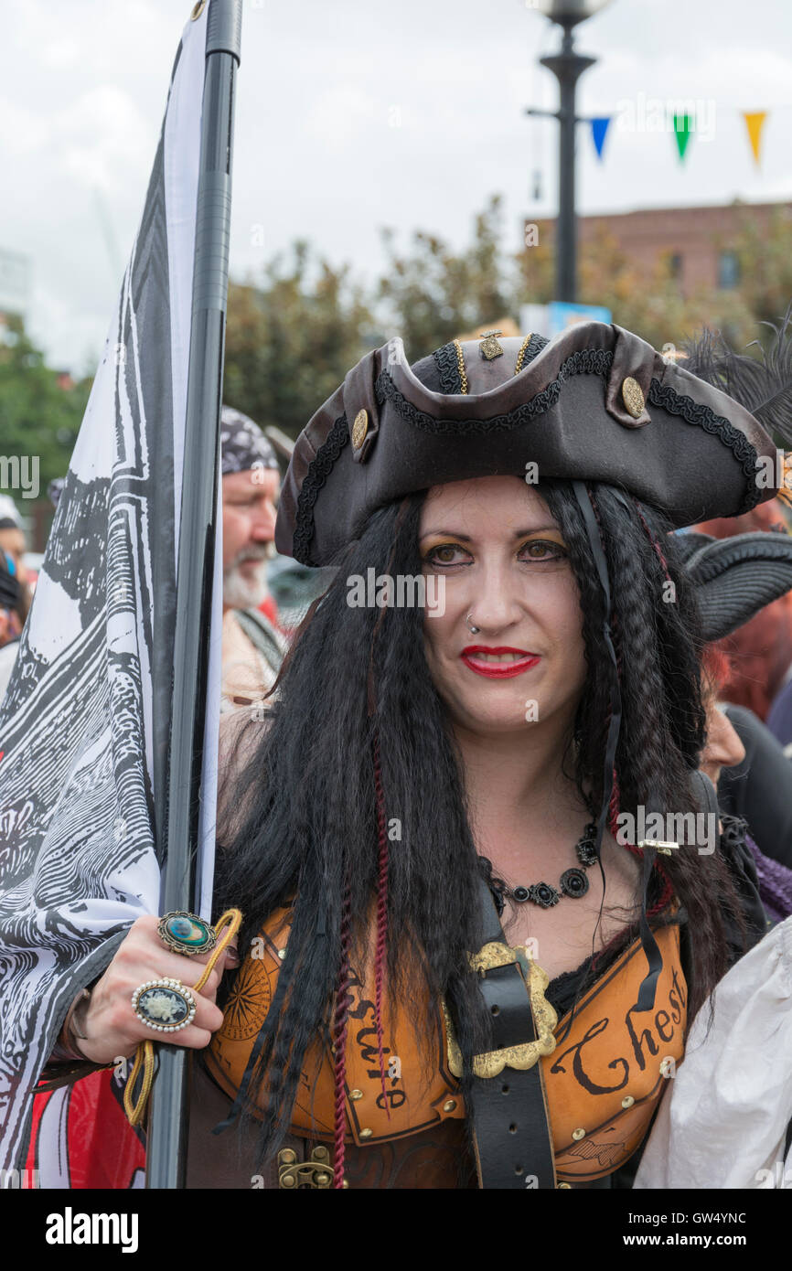 Jolly Roger flying over Liverpool Liverpool Pirate festival Stock Photo ...