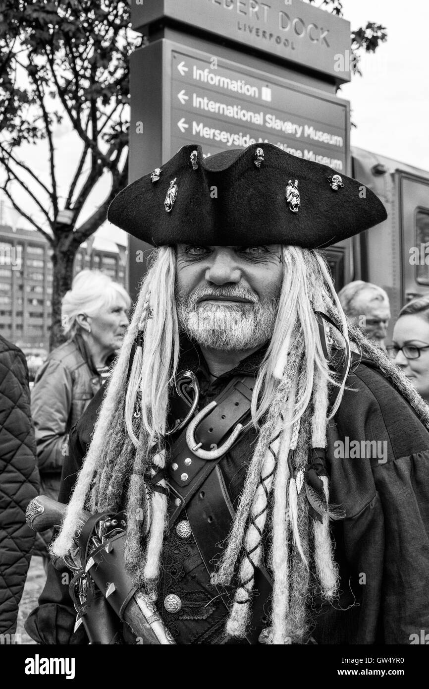 Jolly Roger flying over Liverpool Liverpool Pirate festival Stock Photo ...