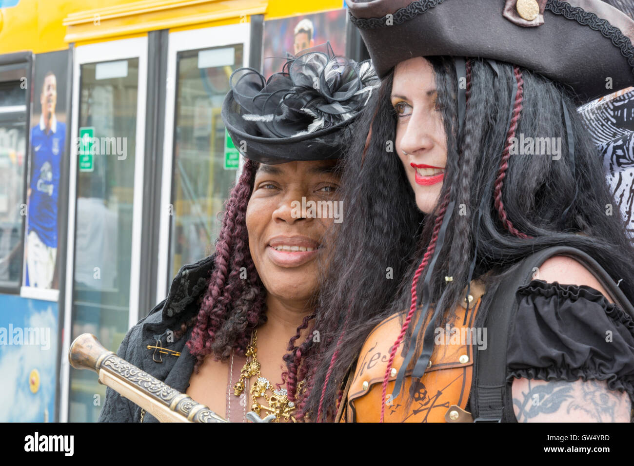 Jolly Roger flying over Liverpool Liverpool Pirate festival Stock Photo ...