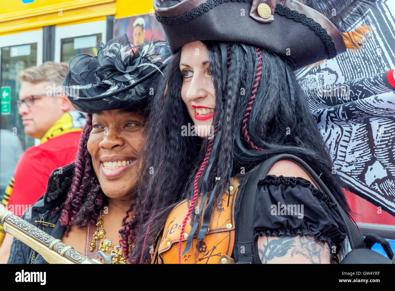 Jolly Roger flying over Liverpool Liverpool Pirate festival Stock Photo ...