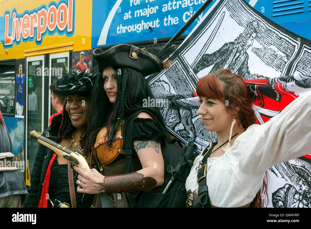 Jolly Roger flying over Liverpool Liverpool Pirate festival Stock Photo ...