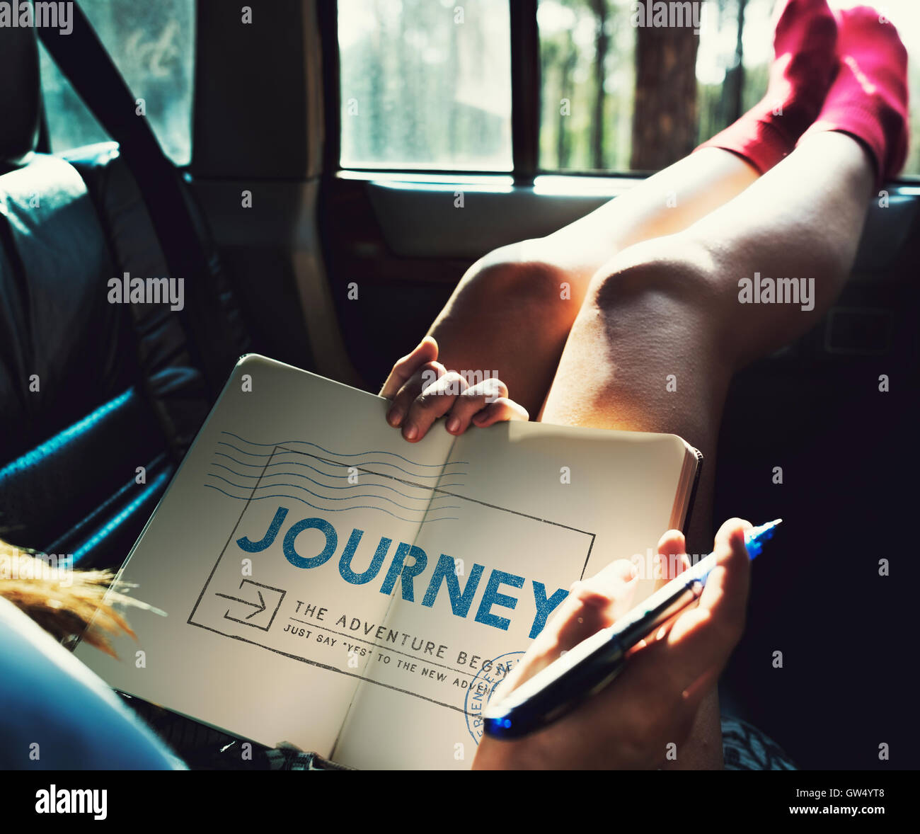 Journey Adventure Post Stamp Travel Concept Stock Photo - Alamy