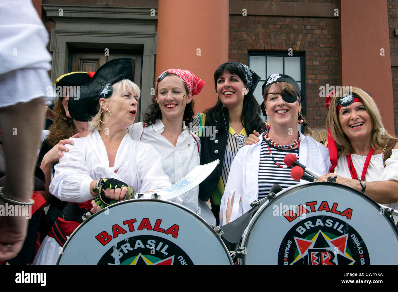 Jolly Roger flying over Liverpool Liverpool Pirate festival Stock Photo ...