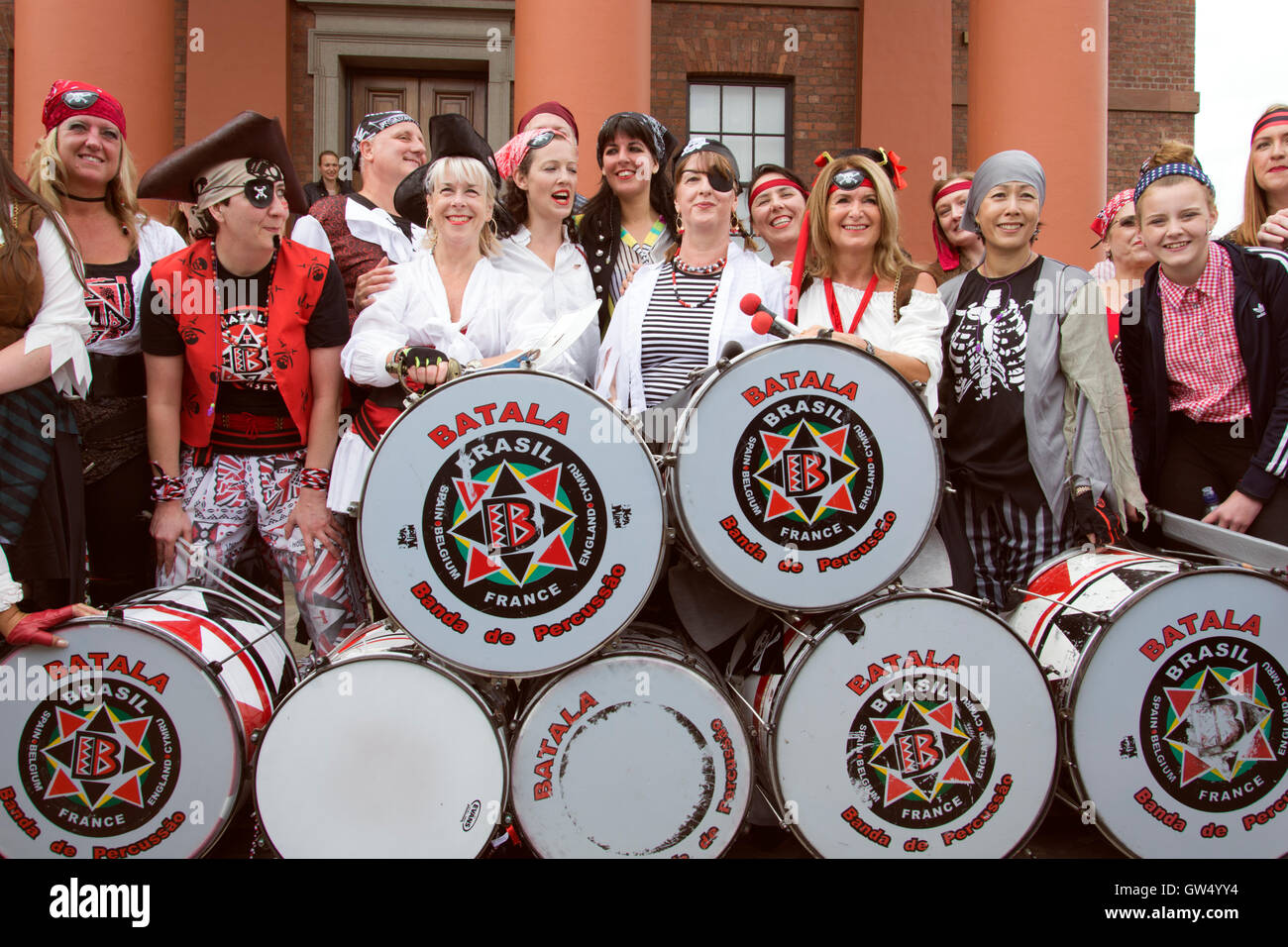 Jolly Roger flying over Liverpool Liverpool Pirate festival Stock Photo ...