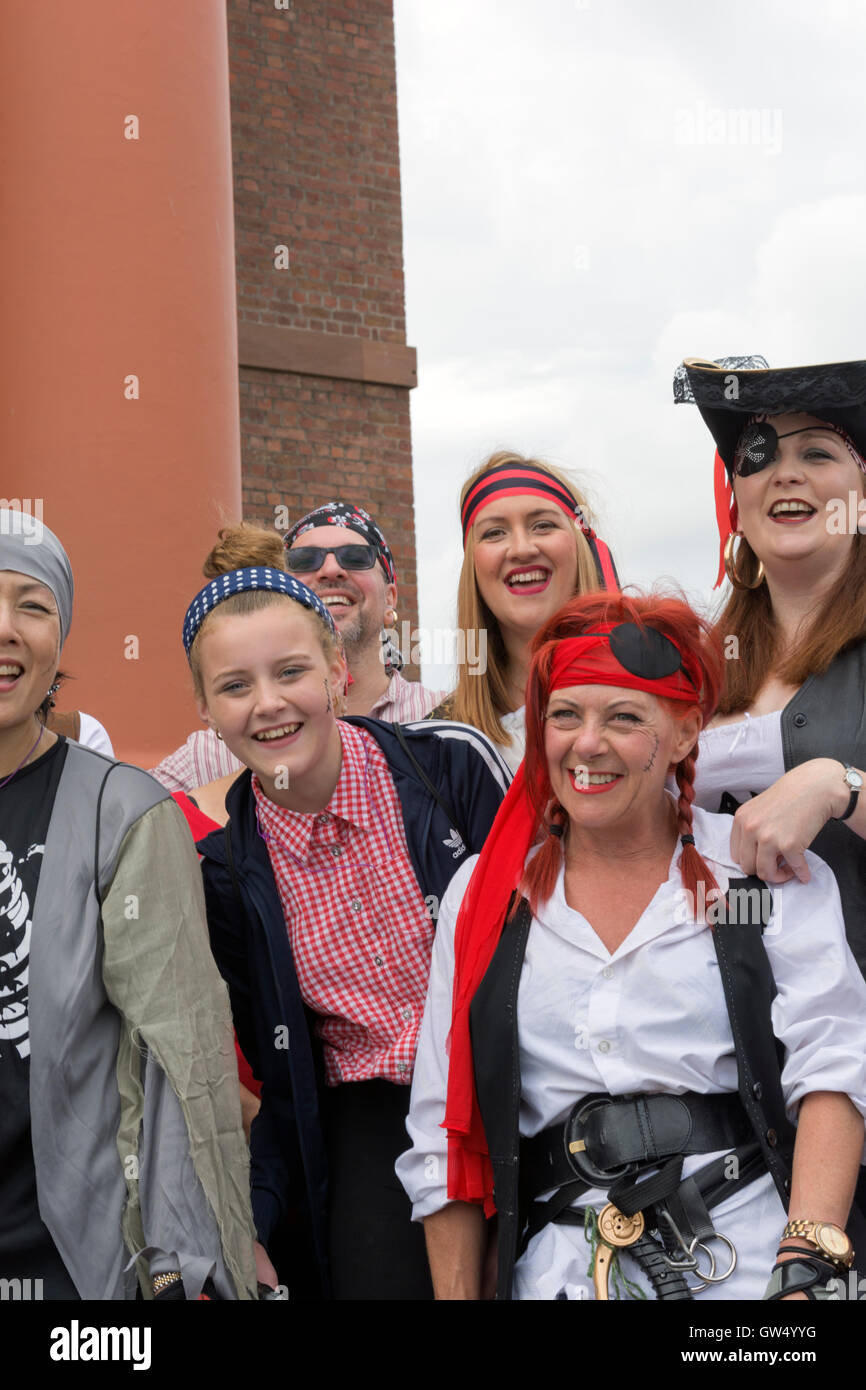 Jolly Roger flying over Liverpool Liverpool Pirate festival Stock Photo ...