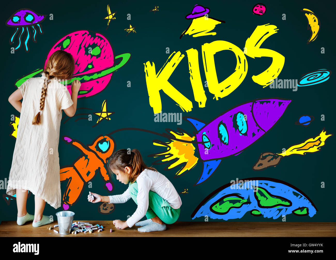 Kids Space Rocket Planet Graphic Concept Stock Photo - Alamy