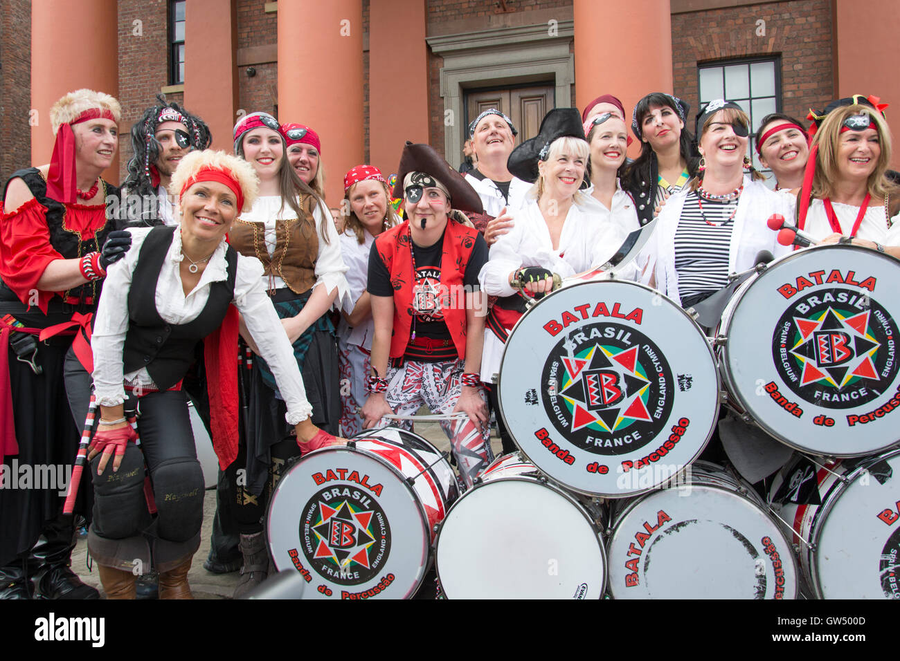 Jolly Roger flying over Liverpool Liverpool Pirate festival Stock Photo ...