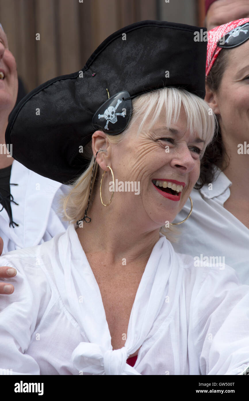 Jolly Roger flying over Liverpool Liverpool Pirate festival Stock Photo ...