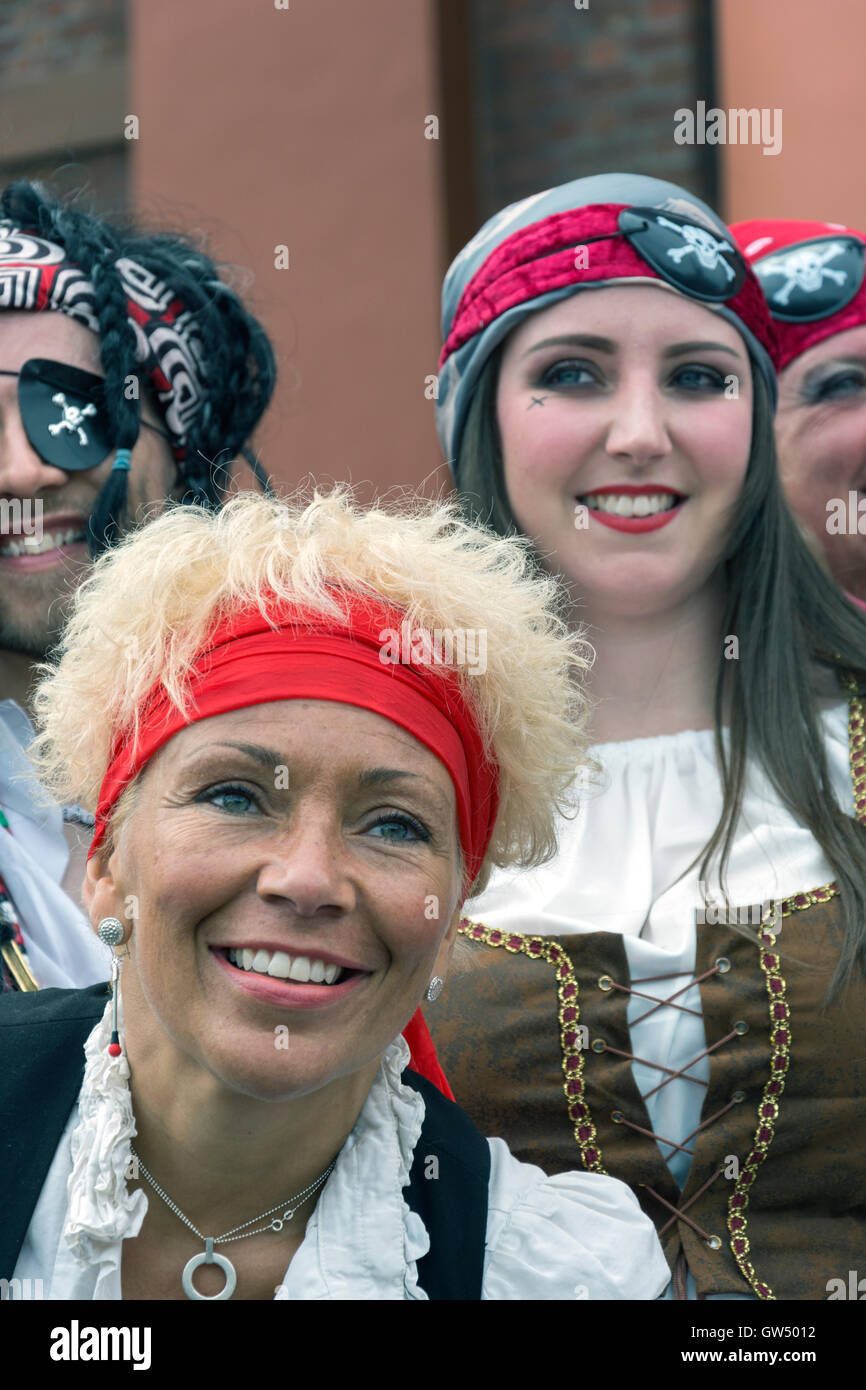 Jolly Roger flying over Liverpool Liverpool Pirate festival Stock Photo ...