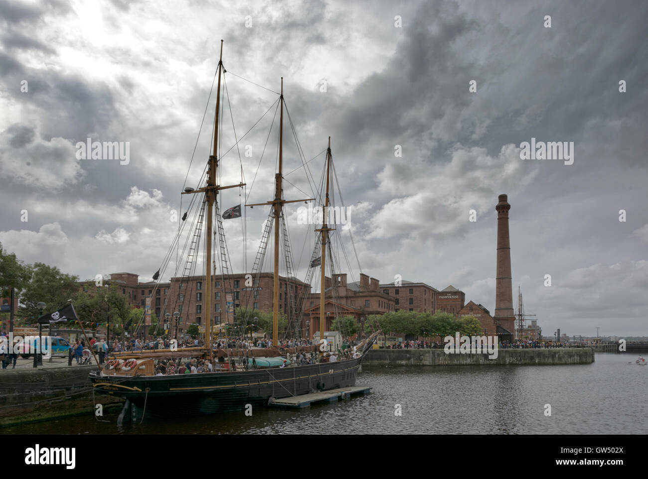 Jolly Roger flying over Liverpool Liverpool Pirate festival Stock Photo ...