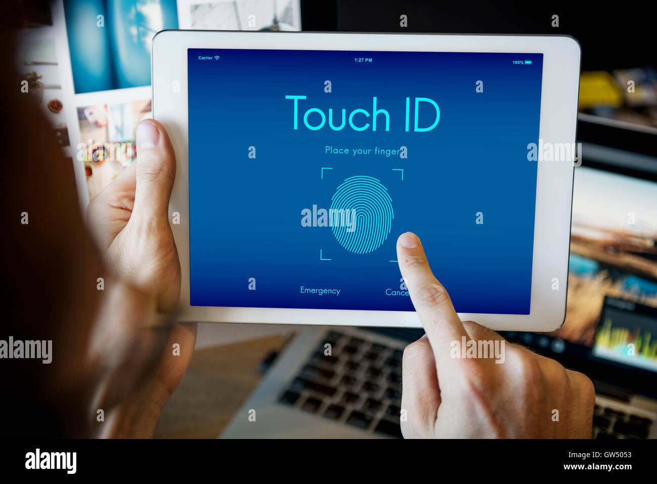 Touchscreen Lock Finger Scanner Concept Stock Photo - Alamy