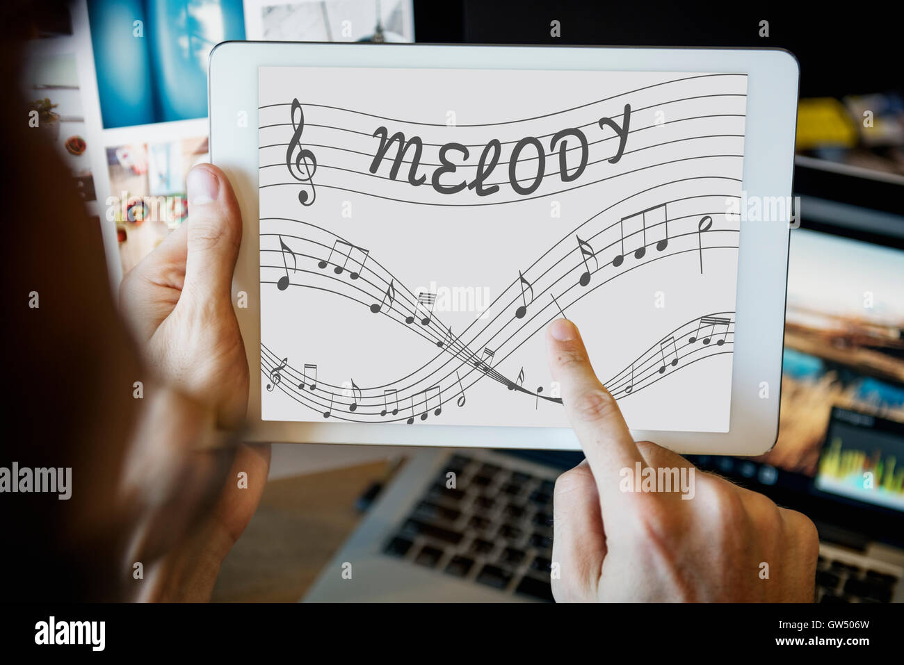 Music Notes Entertainment Melody Listening Concept Stock Photo - Alamy