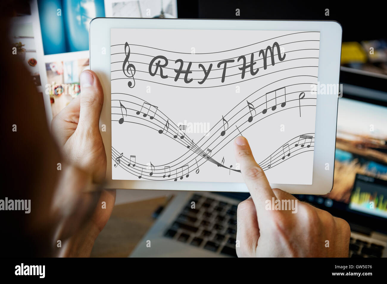 Music Notes Entertainment Melody Listening Concept Stock Photo - Alamy