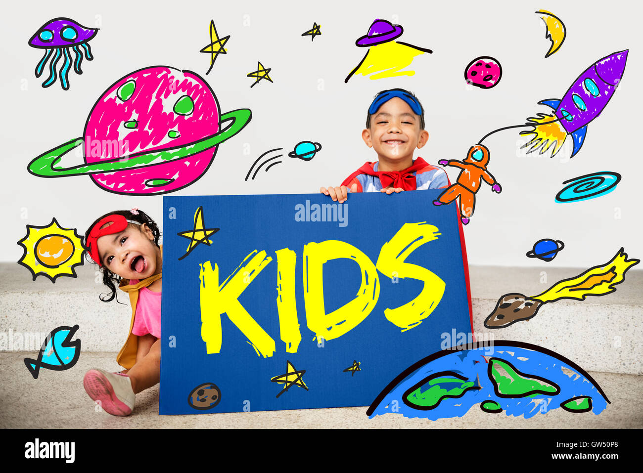 Kids Space Rocket Planet Graphic Concept Stock Photo - Alamy