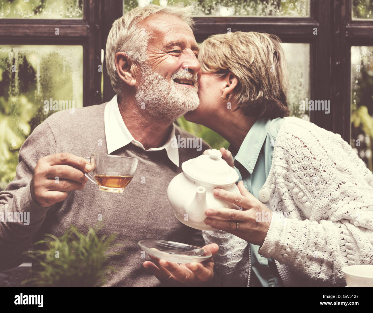 Senior Couple Afternoon Tea Drinking Relax Concept Stock Photo - Alamy