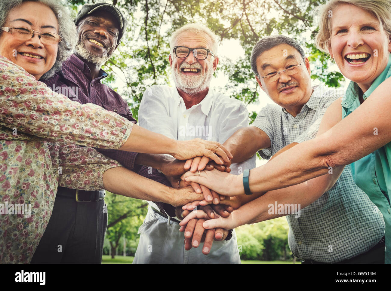 Meet Up Relaxing Friendship Rest Pensionary Park Concept Stock Photo ...