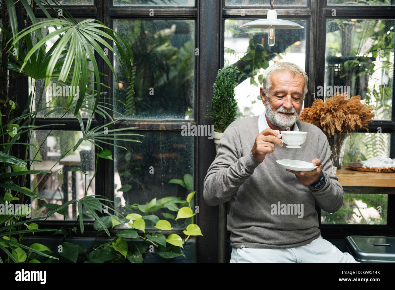 Retirement Cafe Pensioner Leisure Rest Man Concept Stock Photo - Alamy
