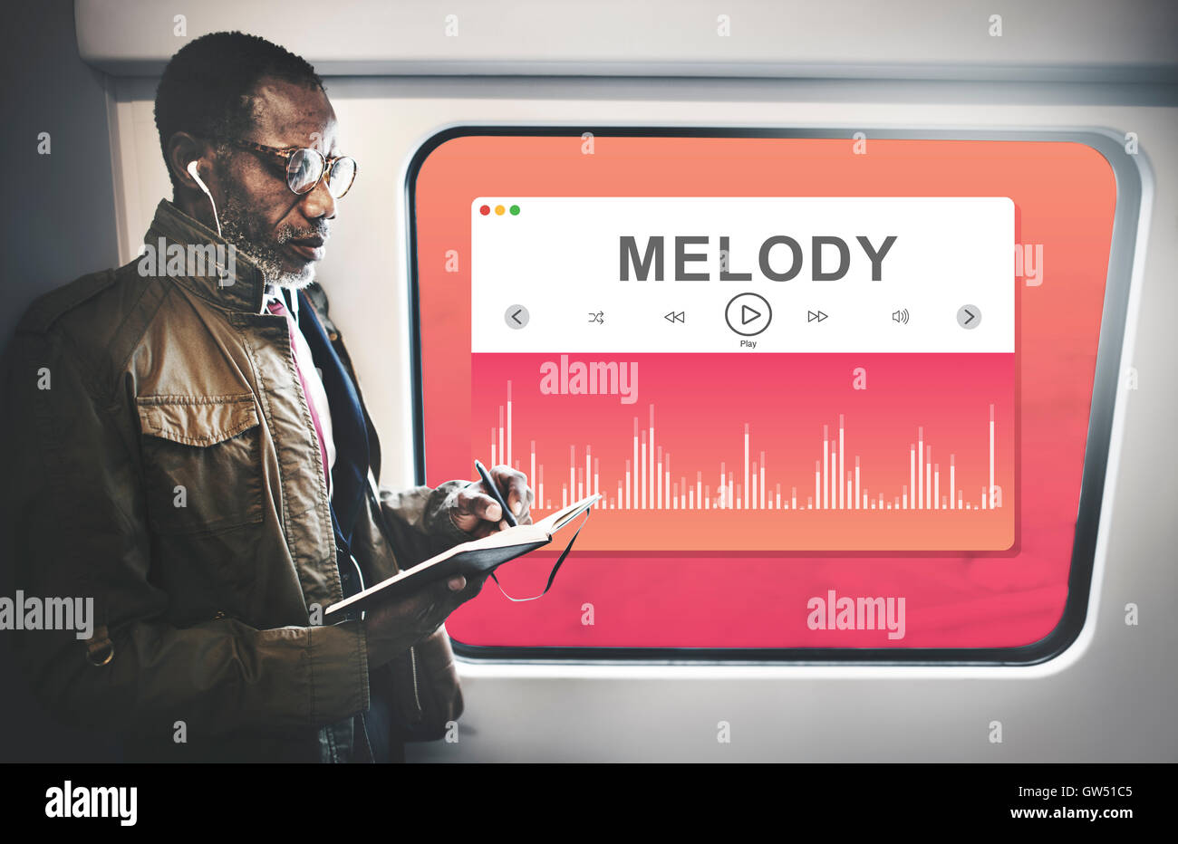 Train Music Man Standing Concept Stock Photo - Alamy