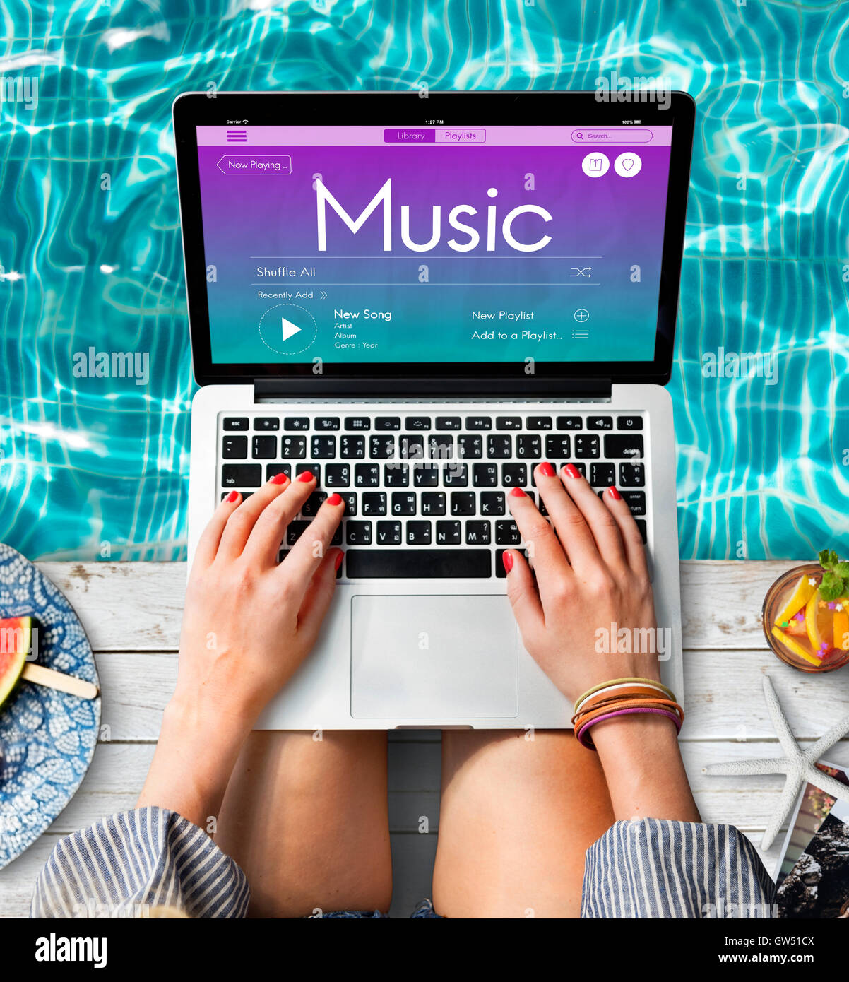 Music Pool Side Relaxing Concept Stock Photo - Alamy