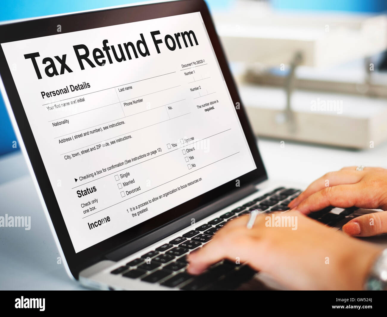 Tax Refund Form Document Graphic Concept Stock Photo - Alamy