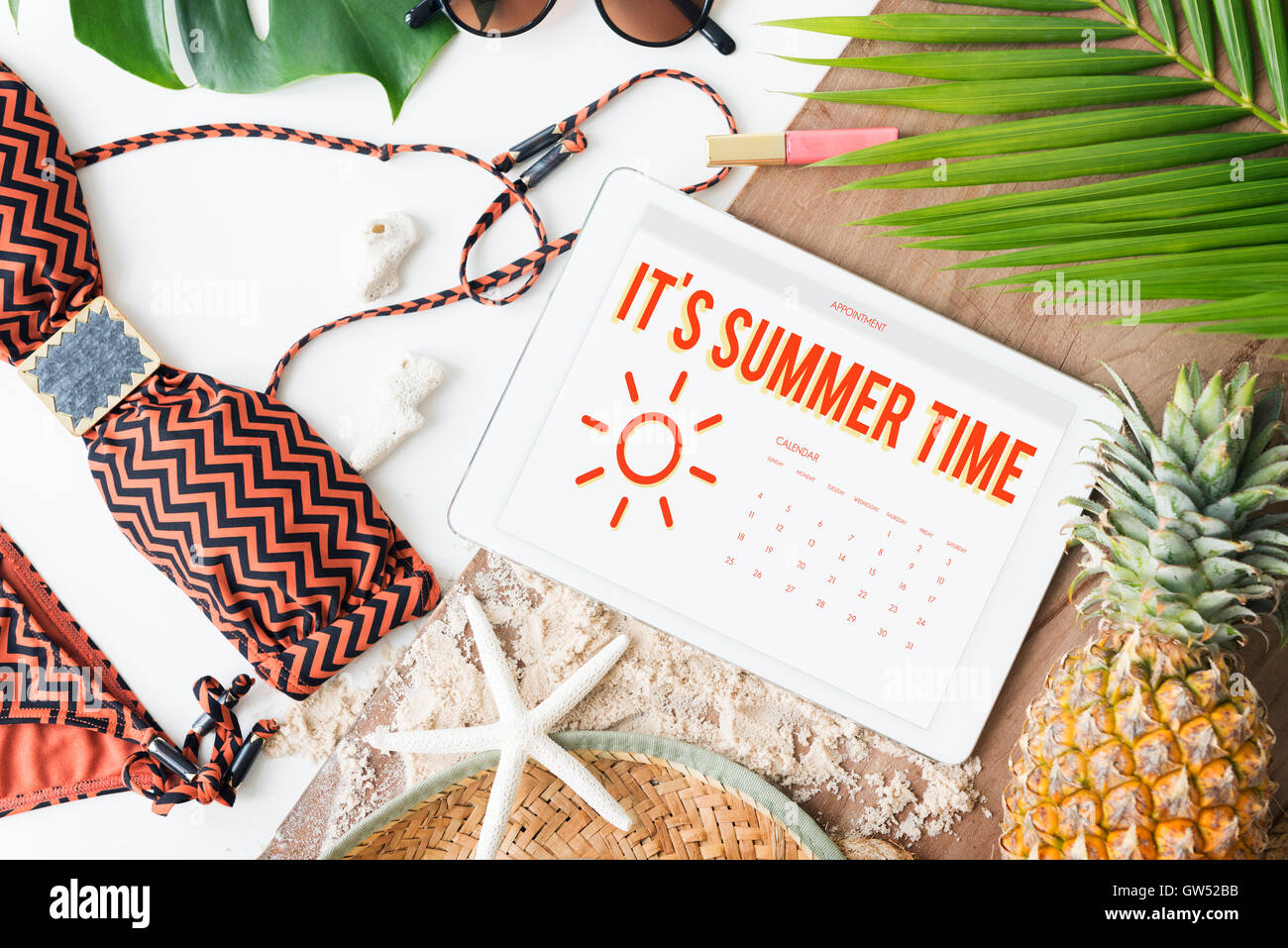 Summer Calendar Schedule Fun Happiness Concept Stock Photo - Alamy