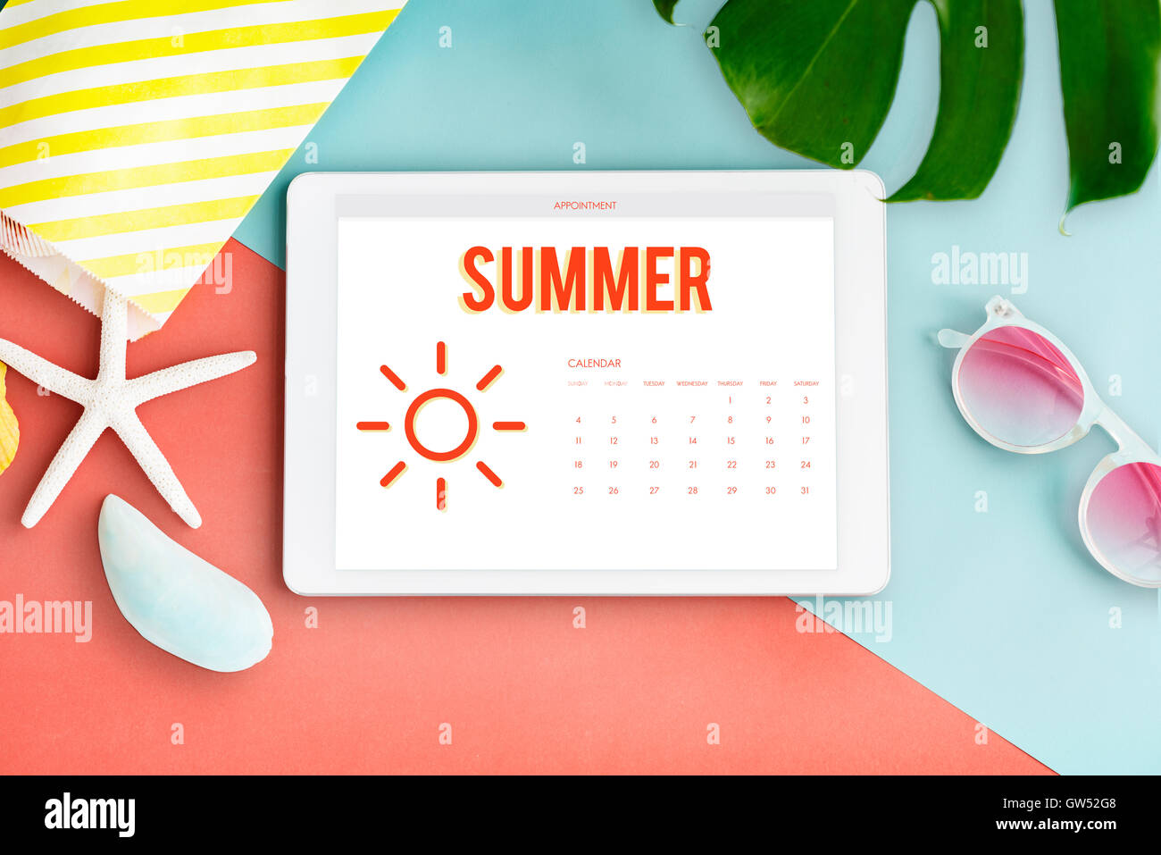 Summer Holiday Calendar Sun Graphic Concept Stock Photo - Alamy