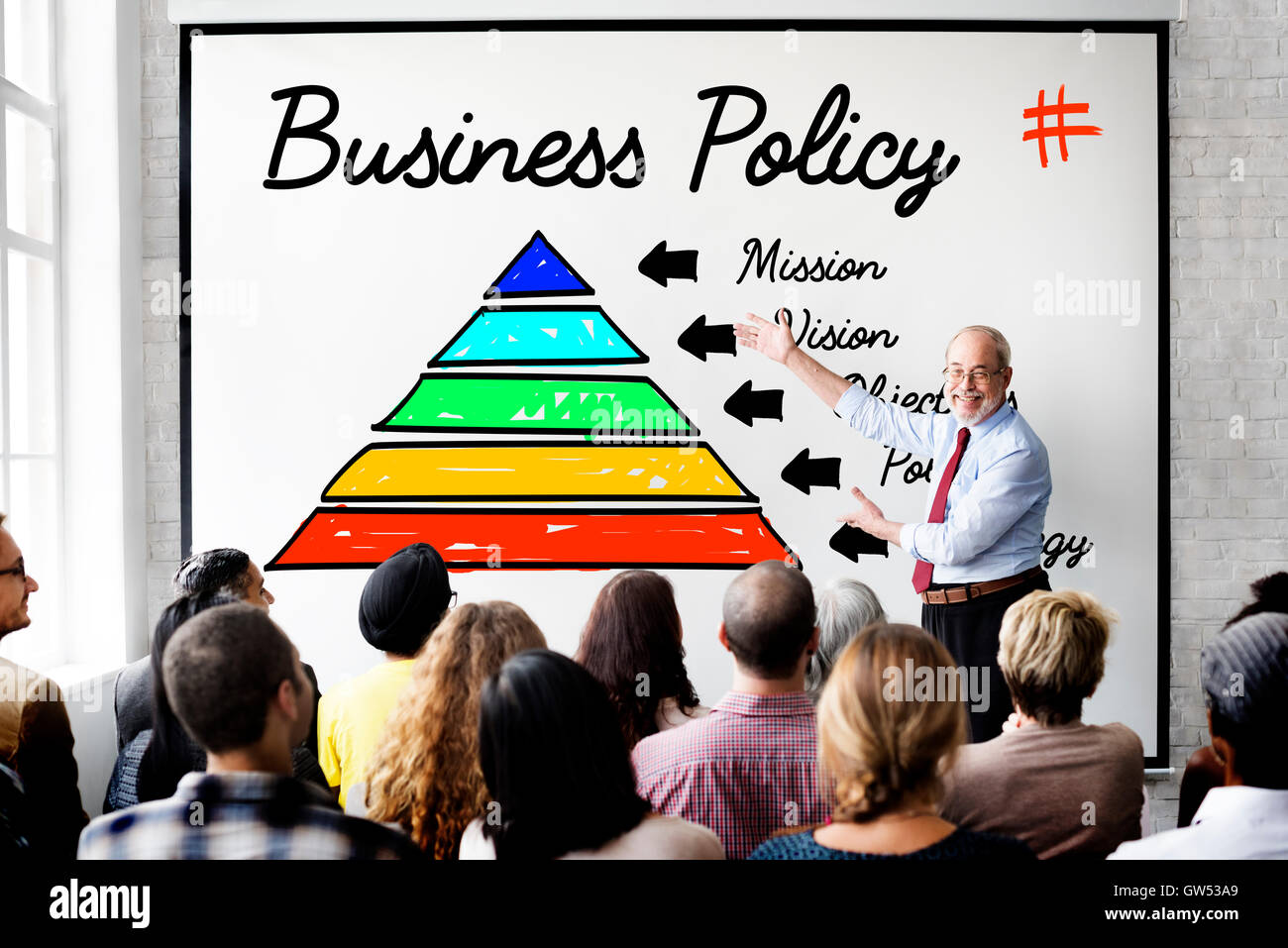 Business Policy Action Pyramid Concept Stock Photo - Alamy