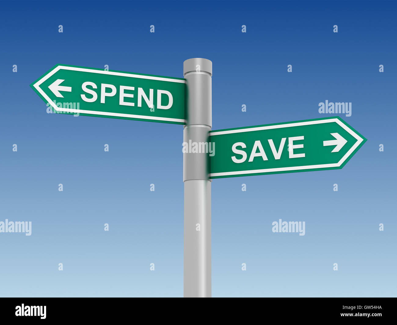 save spend road sign concept 3d illustration Stock Photo - Alamy