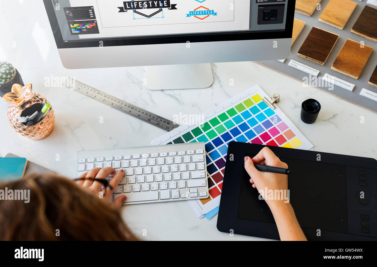 Designer Interior Working Workspace Concept Stock Photo - Alamy