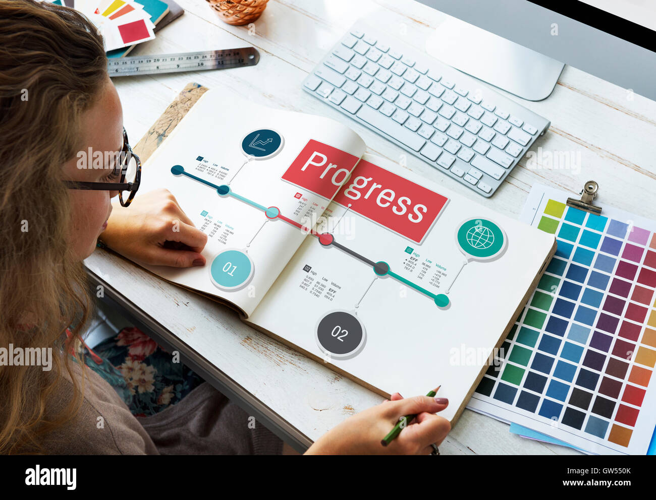 Progress Stock Figures Timeline Concept Stock Photo - Alamy