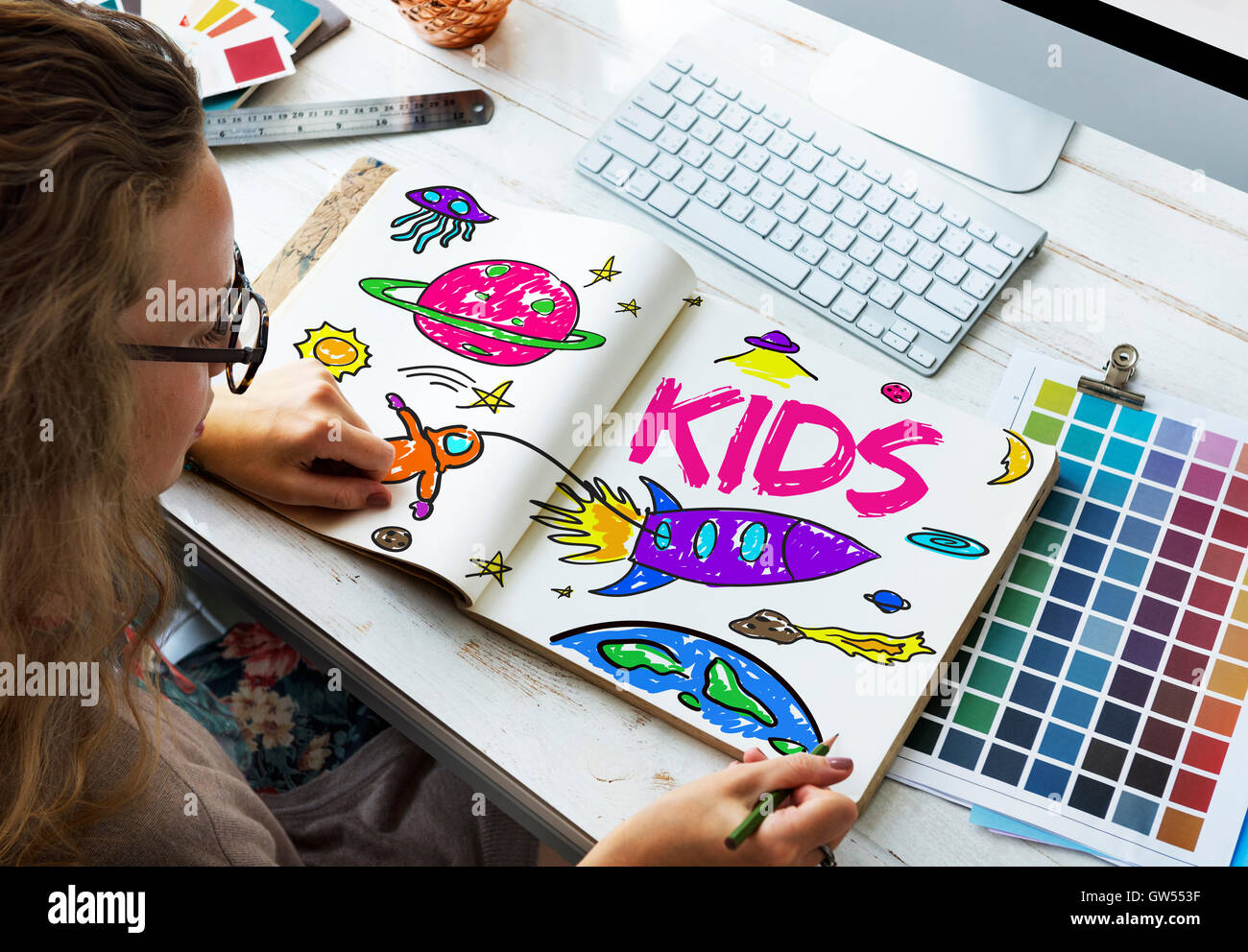 Kids Space Rocket Planet Graphic Concept Stock Photo - Alamy
