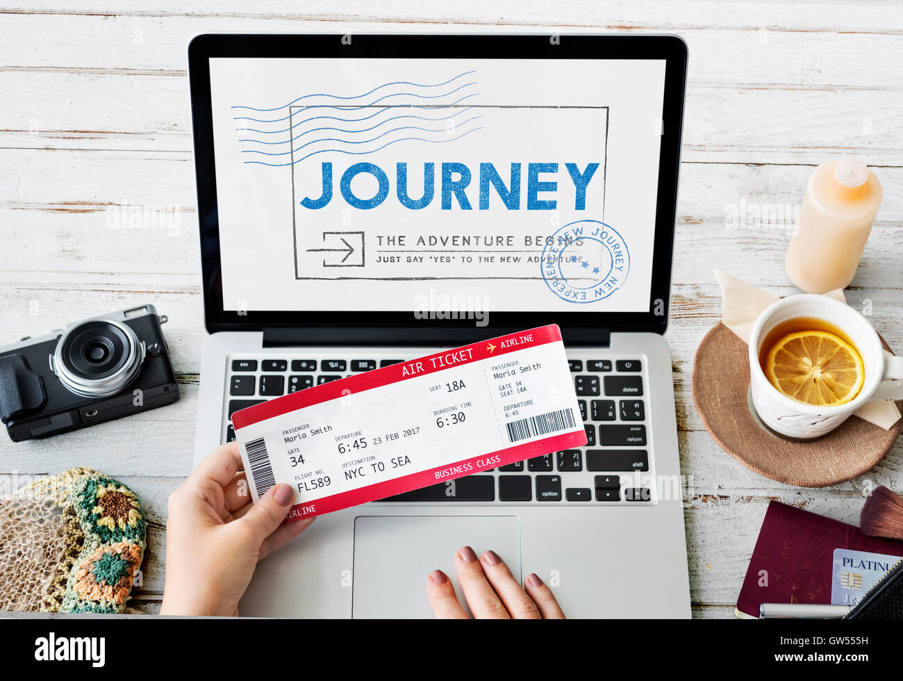 Journey Adventure Post Stamp Travel Concept Stock Photo - Alamy