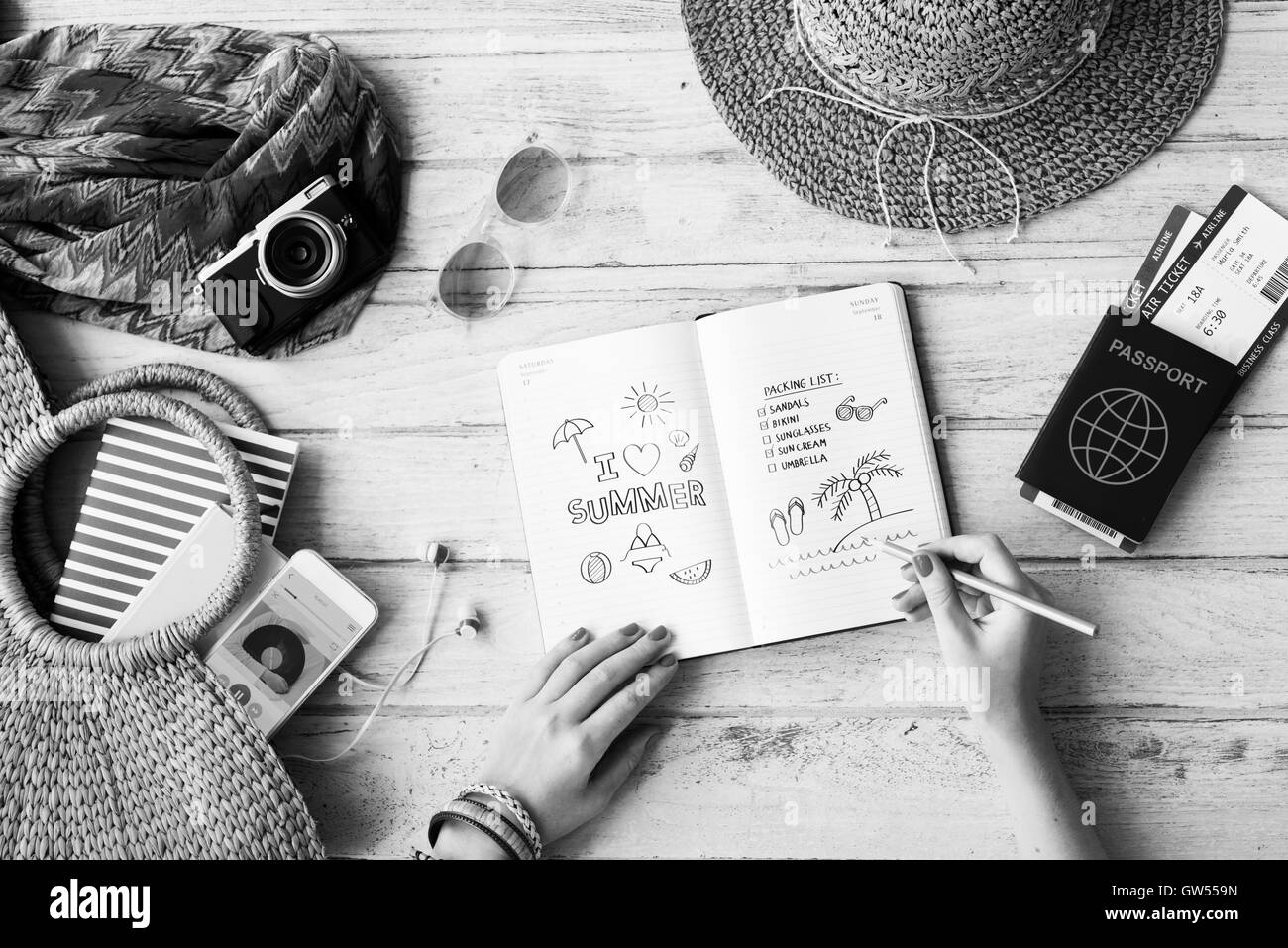 Summer vacation concept concept Black and White Stock Photos & Images ...