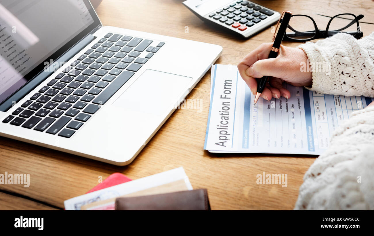 Woman Filling Application Form Documents Concept Stock Photo - Alamy