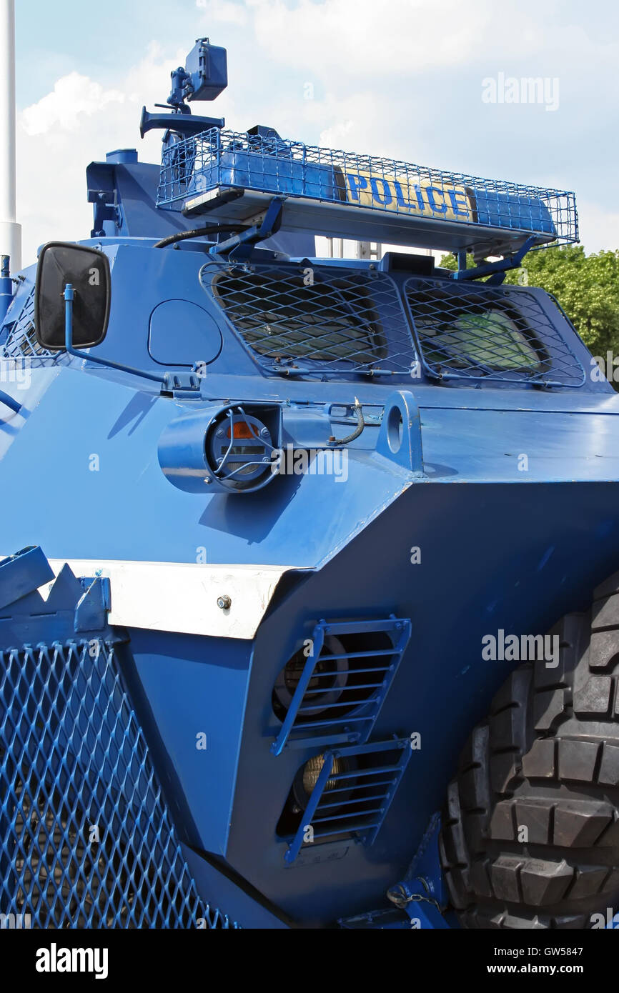 Blue police force vehicle. Blue police transporter Stock Photo - Alamy