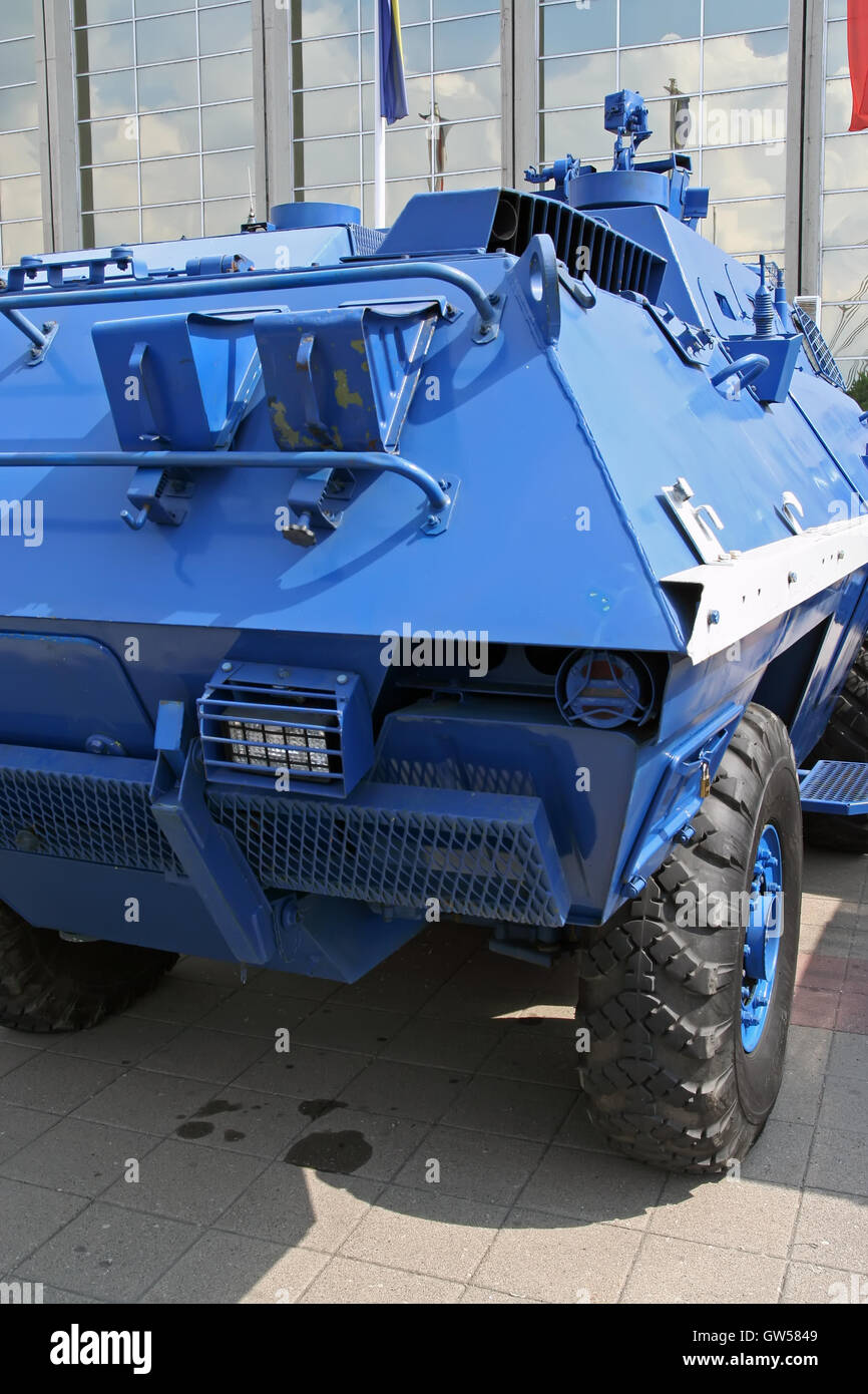 Blue police force vehicle. Blue police transporter Stock Photo - Alamy