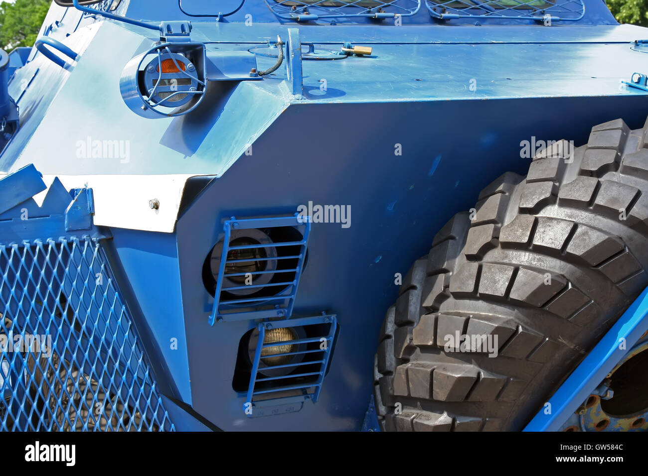 Blue police force vehicle. Blue police transporter Stock Photo - Alamy