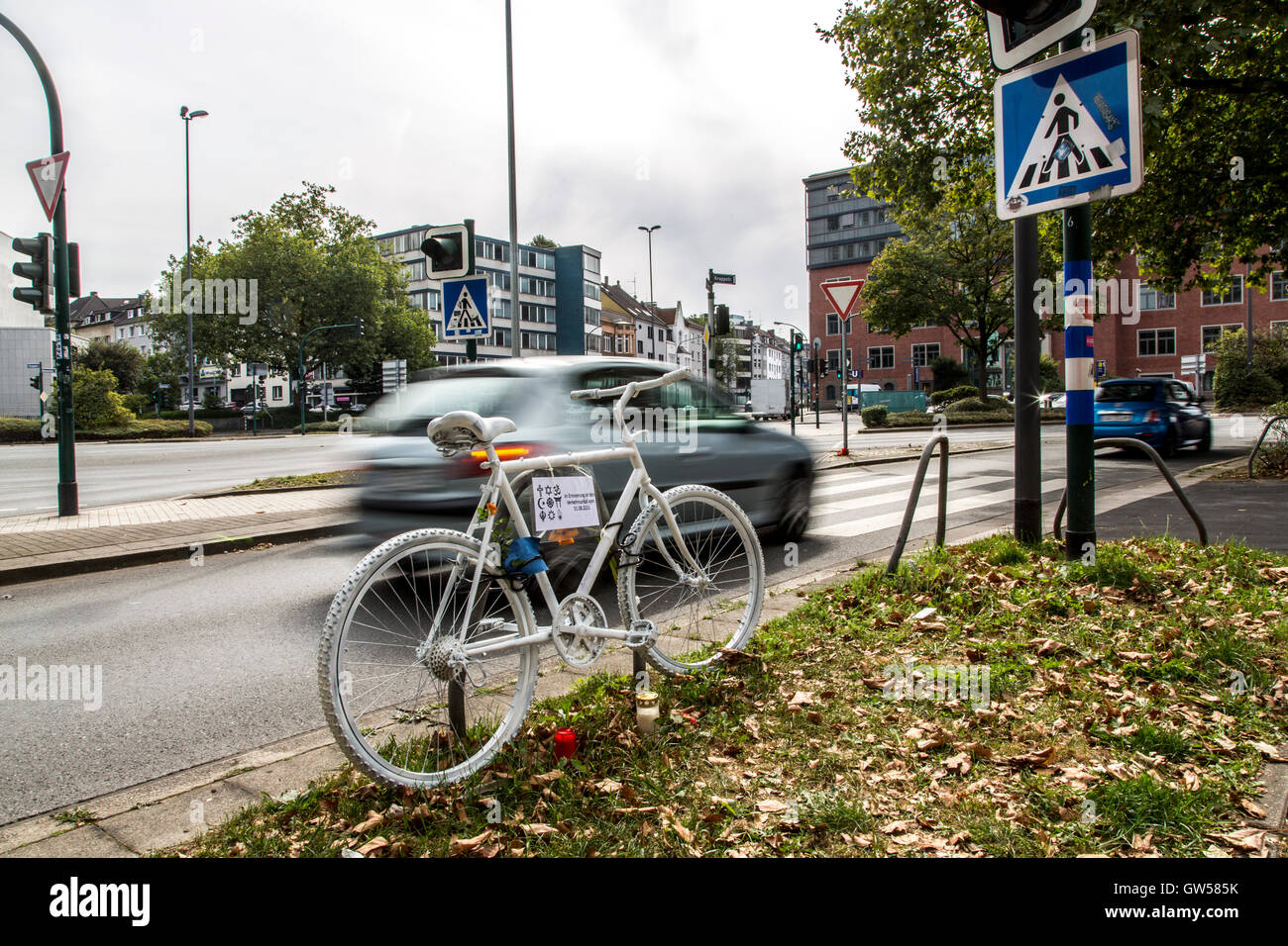 Ghost Bike, white painted bicycle as a memorial at an accident sit ...