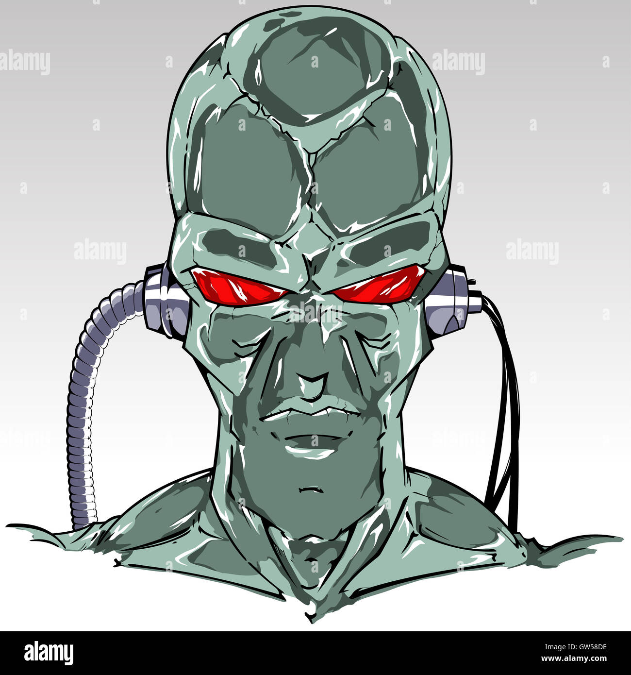 Glossy green skin cyborg head Stock Photo - Alamy