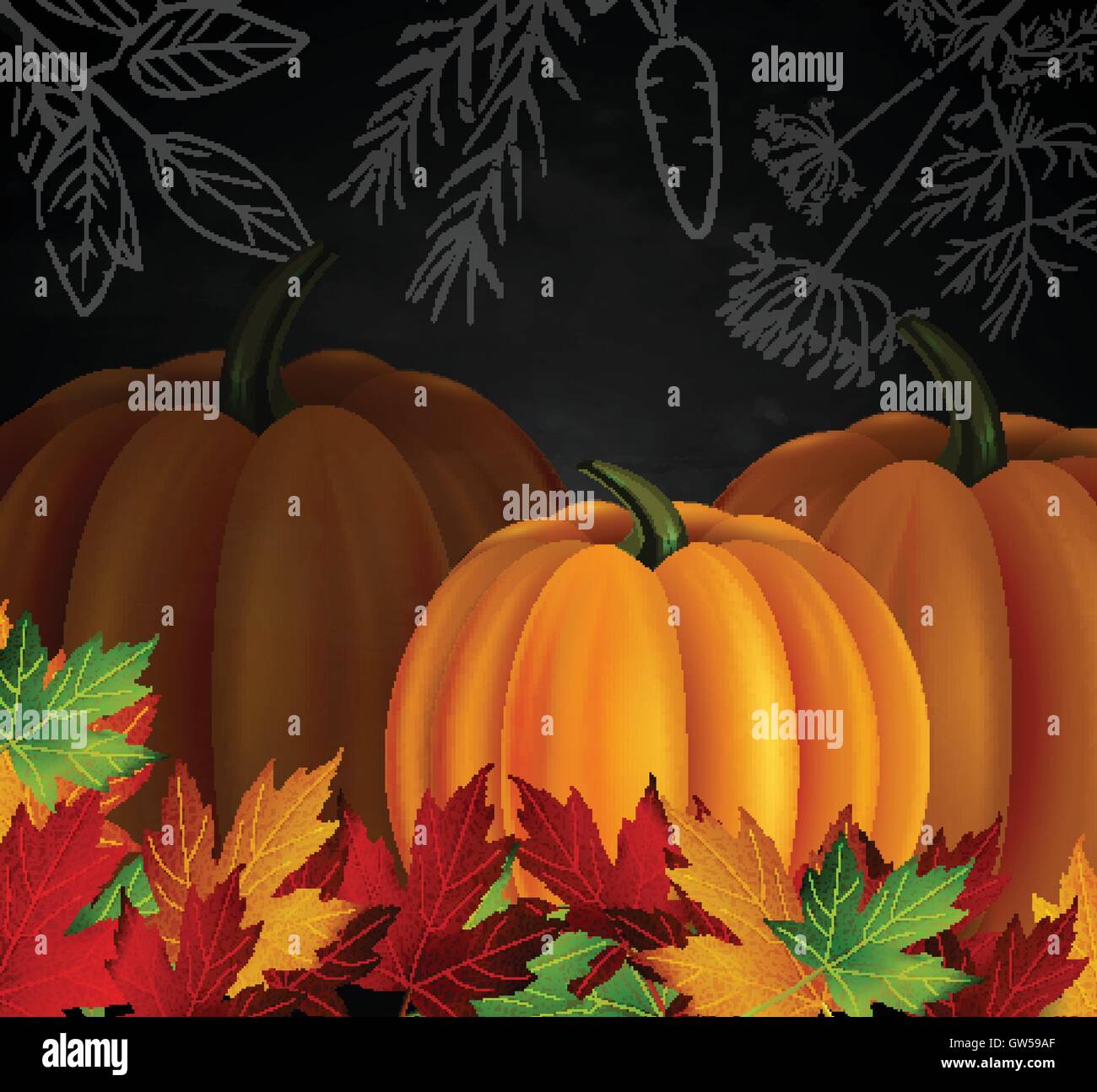 Chalkboard with autumn leaves and pumpkins Stock Vector Image & Art - Alamy