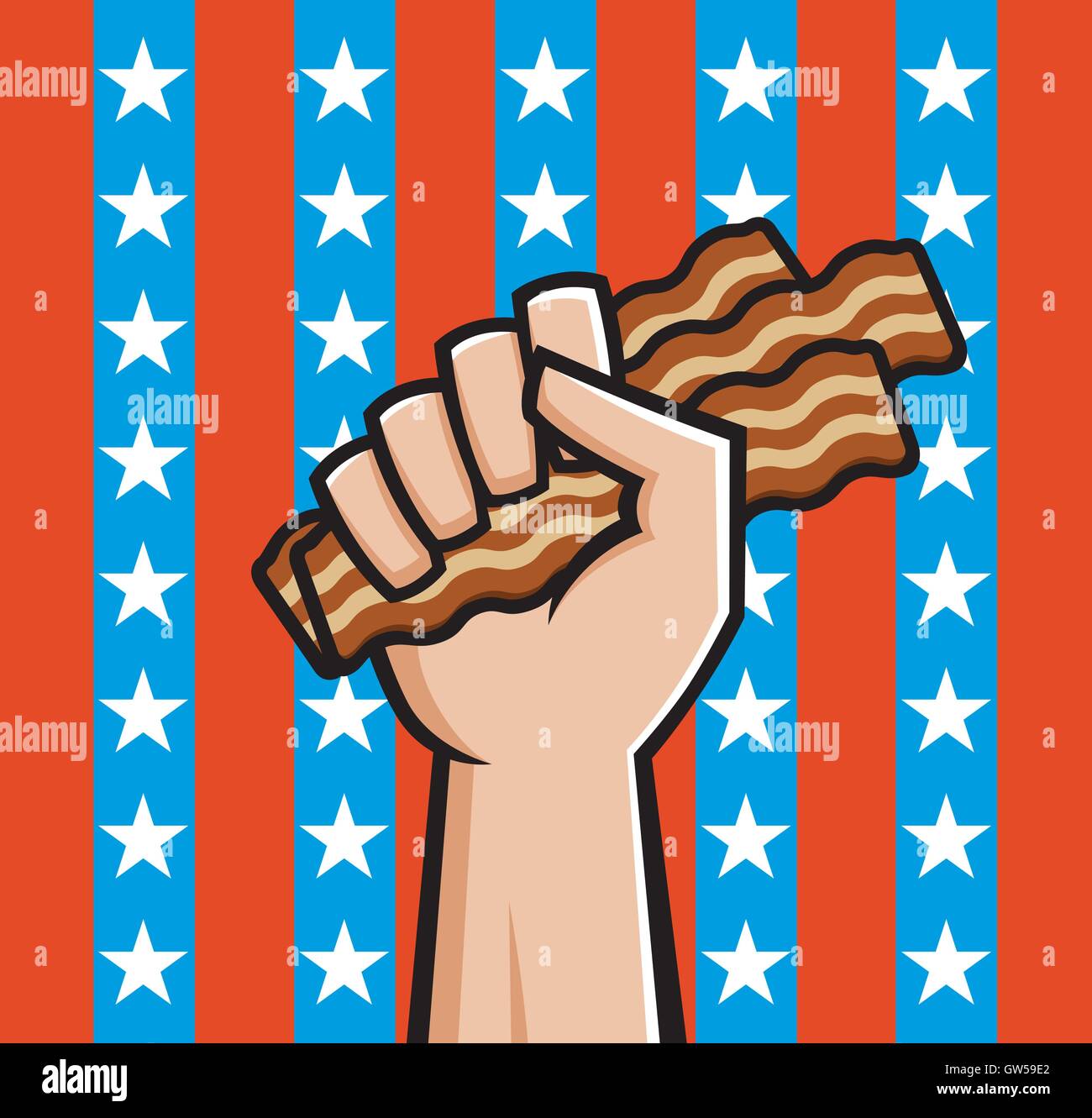 American bacon vector design. Raised fist holds aloft a fist full of ...