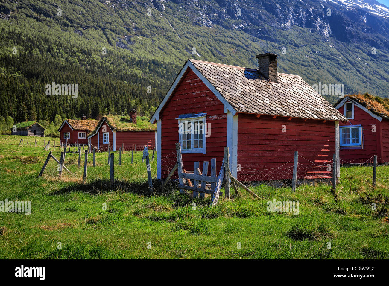Huts in the summer pastures behind Innvik in Norway Stock Photo - Alamy