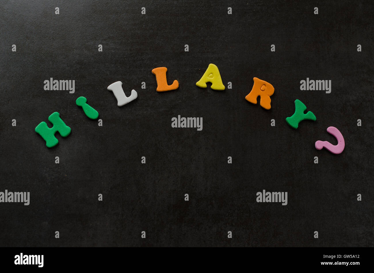 The name Hillary spelled out in colorful letters on black background ...
