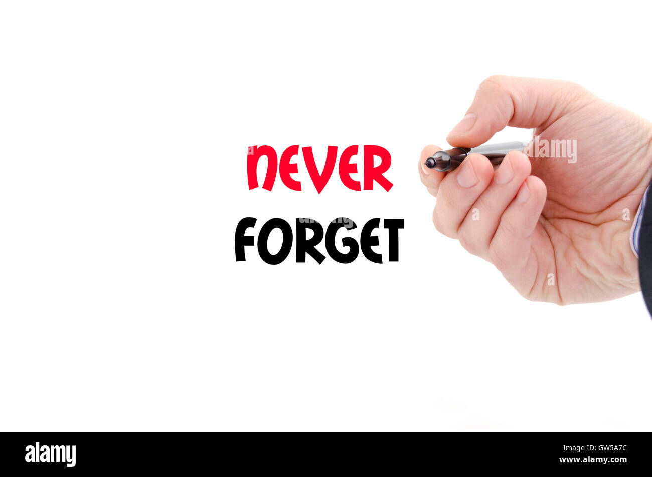 Never forget text concept isolated over white background Stock Photo ...