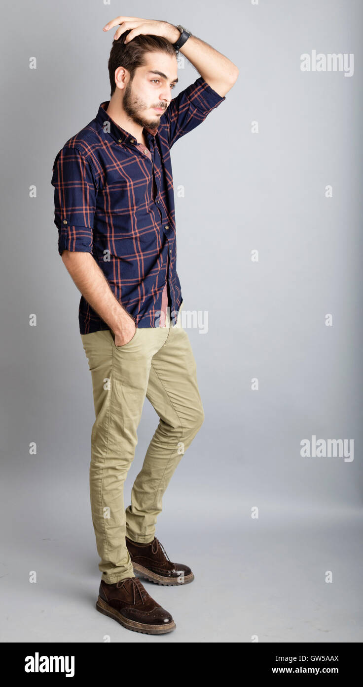 Caucasian Old boy isolated on grey background inside studio Stock Photo ...