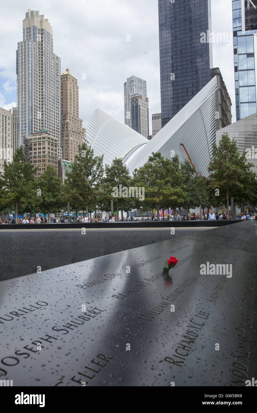 North reflecting pool at the 9/11 Memorial site in Manhattan Stock ...
